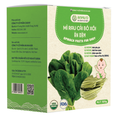 Mì Rau Cài Bó Xôi Organic 120g Anpaso - MomMomCare.Com - Baby, Kid and Mom.